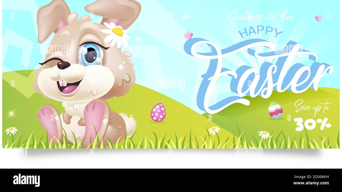 Happy Easter sales banner flat template. Pascha discount flyer design ...