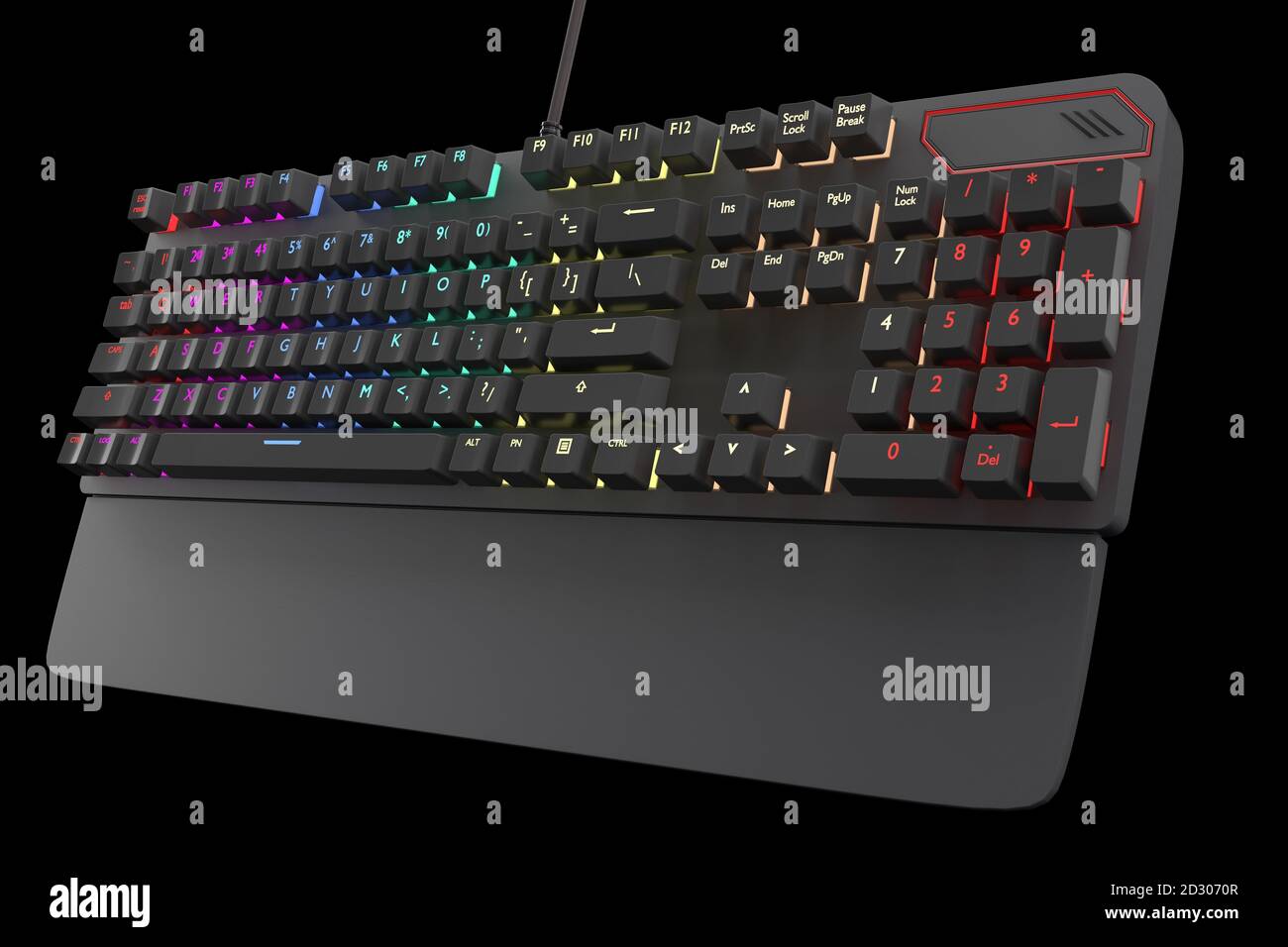 Black computer keyboard with rgb color isolated on black with clipping ...