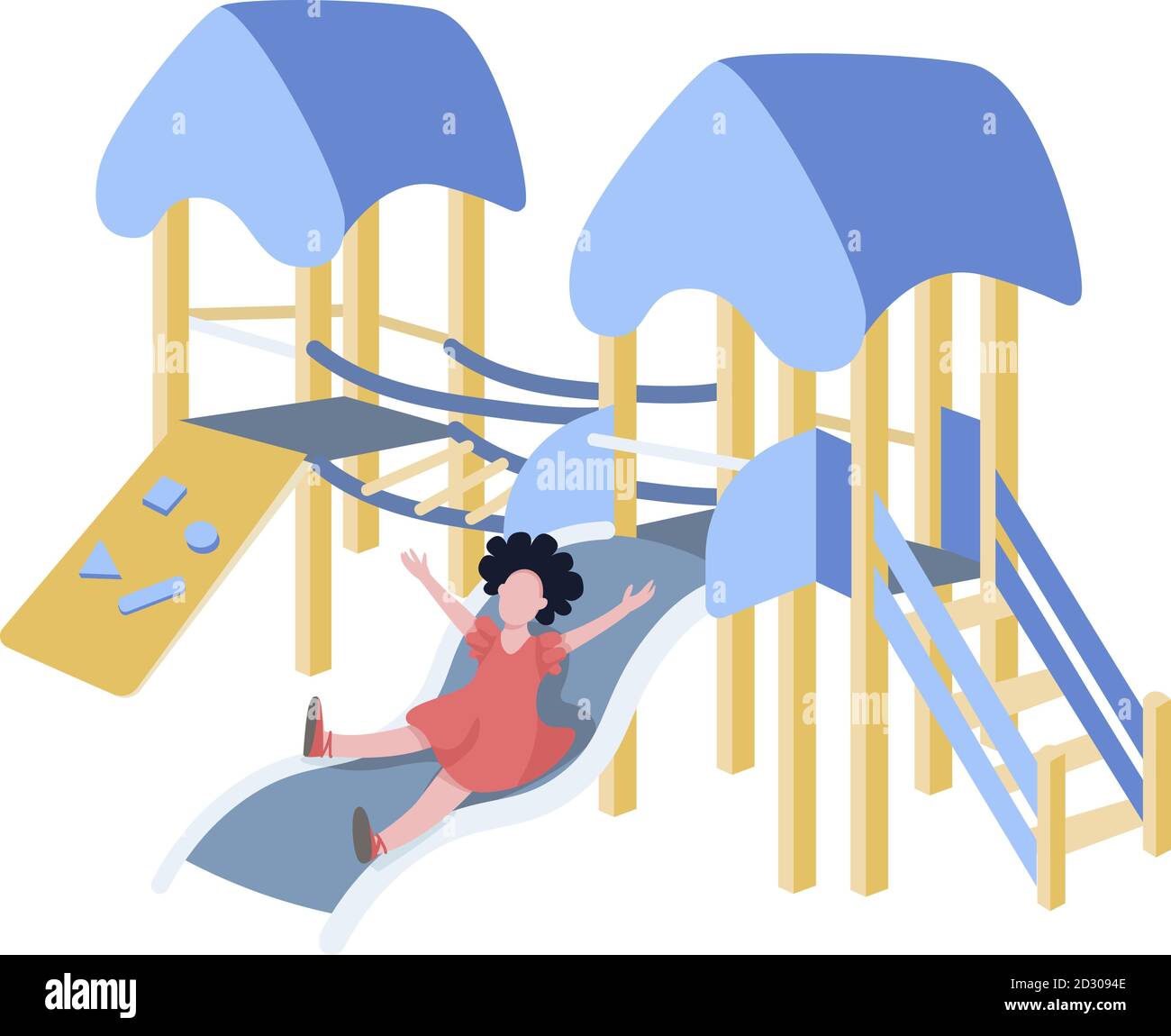 Happy child playing on slide flat color vector faceless character ... Happy child playing on slide flat color vector faceless character ...
