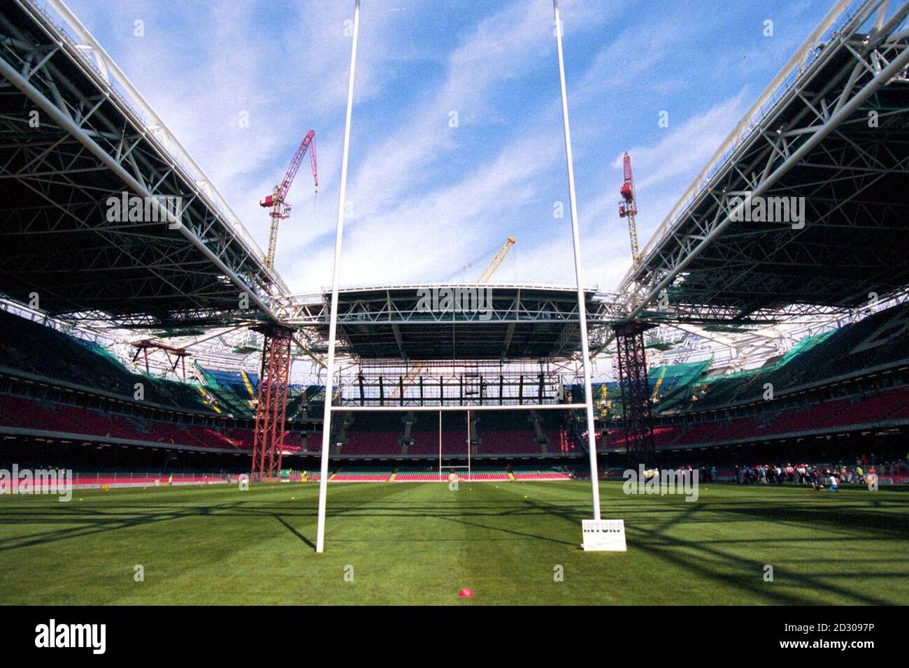 A view from behind the goal posts, as the Welsh Millennium Stadium ...