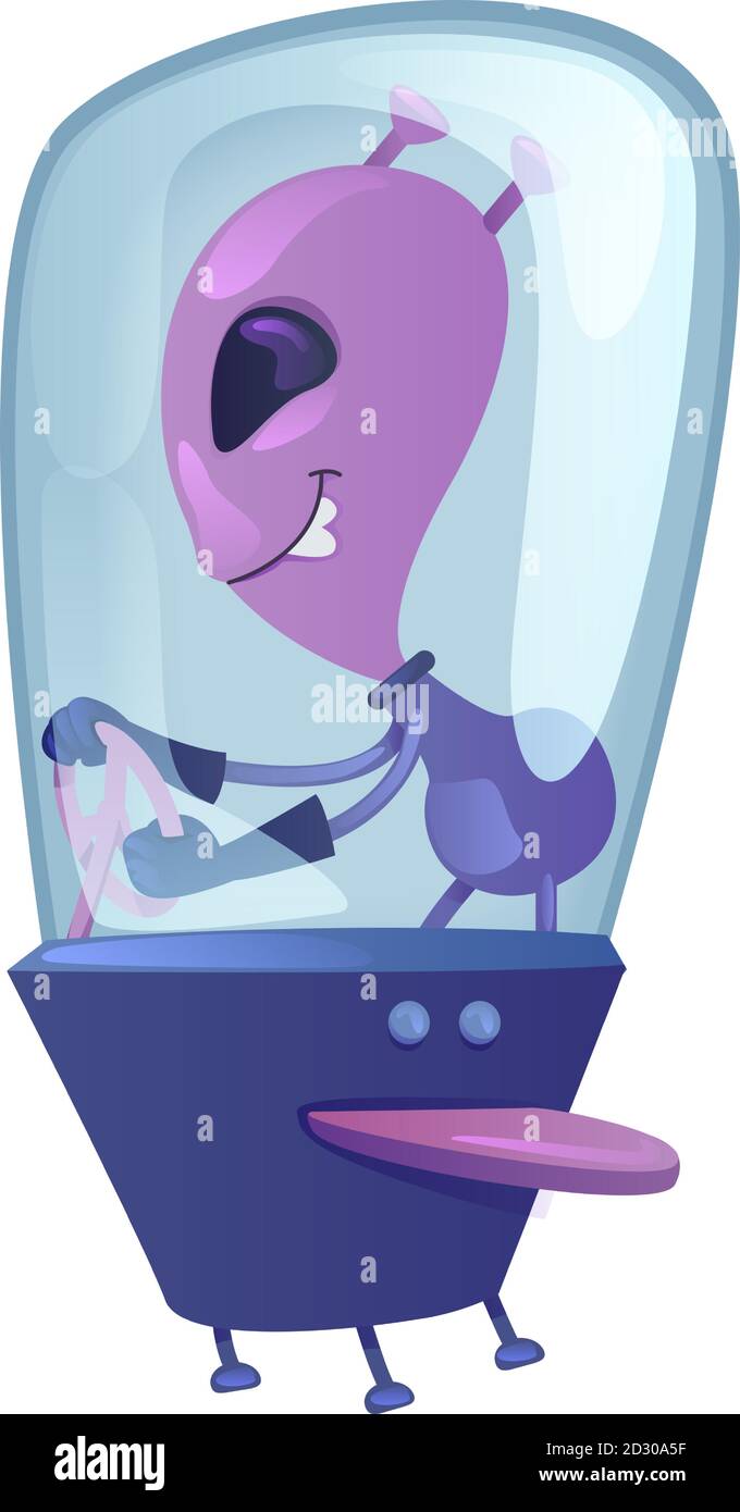 Alien in spaceship flat cartoon vector illustration. Extraterrestrial ...