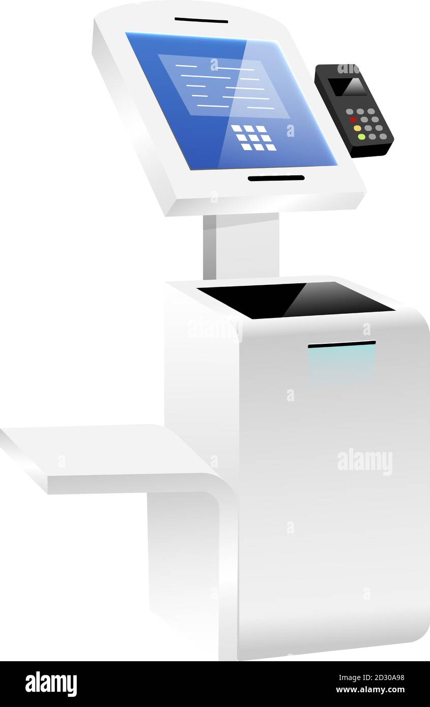 Innovative self order kiosk realistic vector illustration. Interactive ...