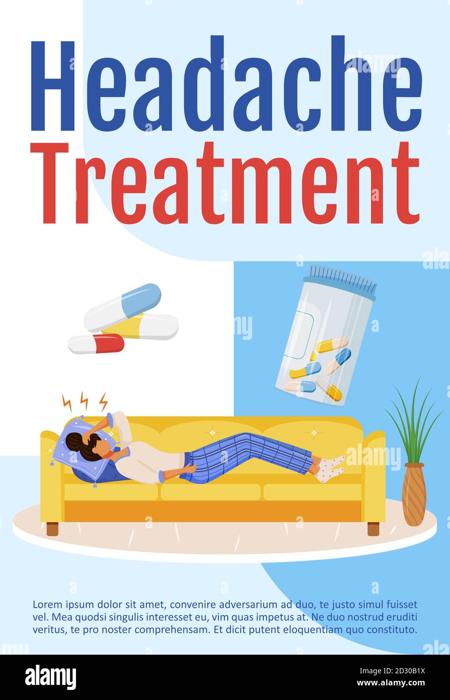 Headache treatment poster flat vector template. Pharmaceutical aid for ...