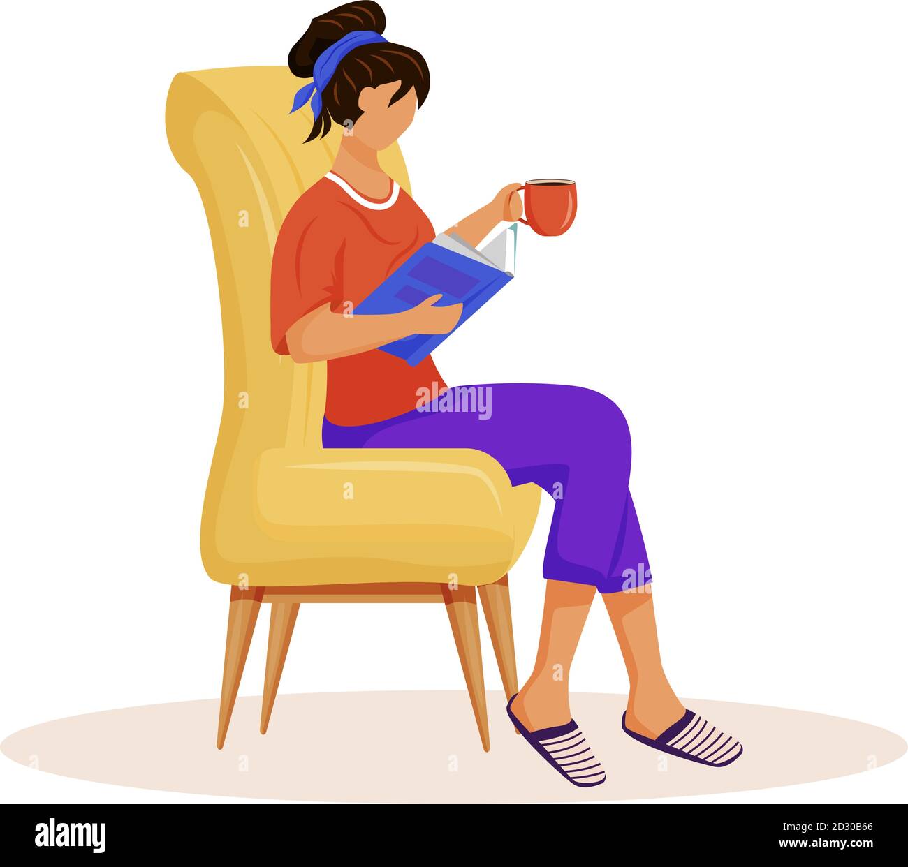 Woman reading book flat color vector faceless character. Lady relaxing ...