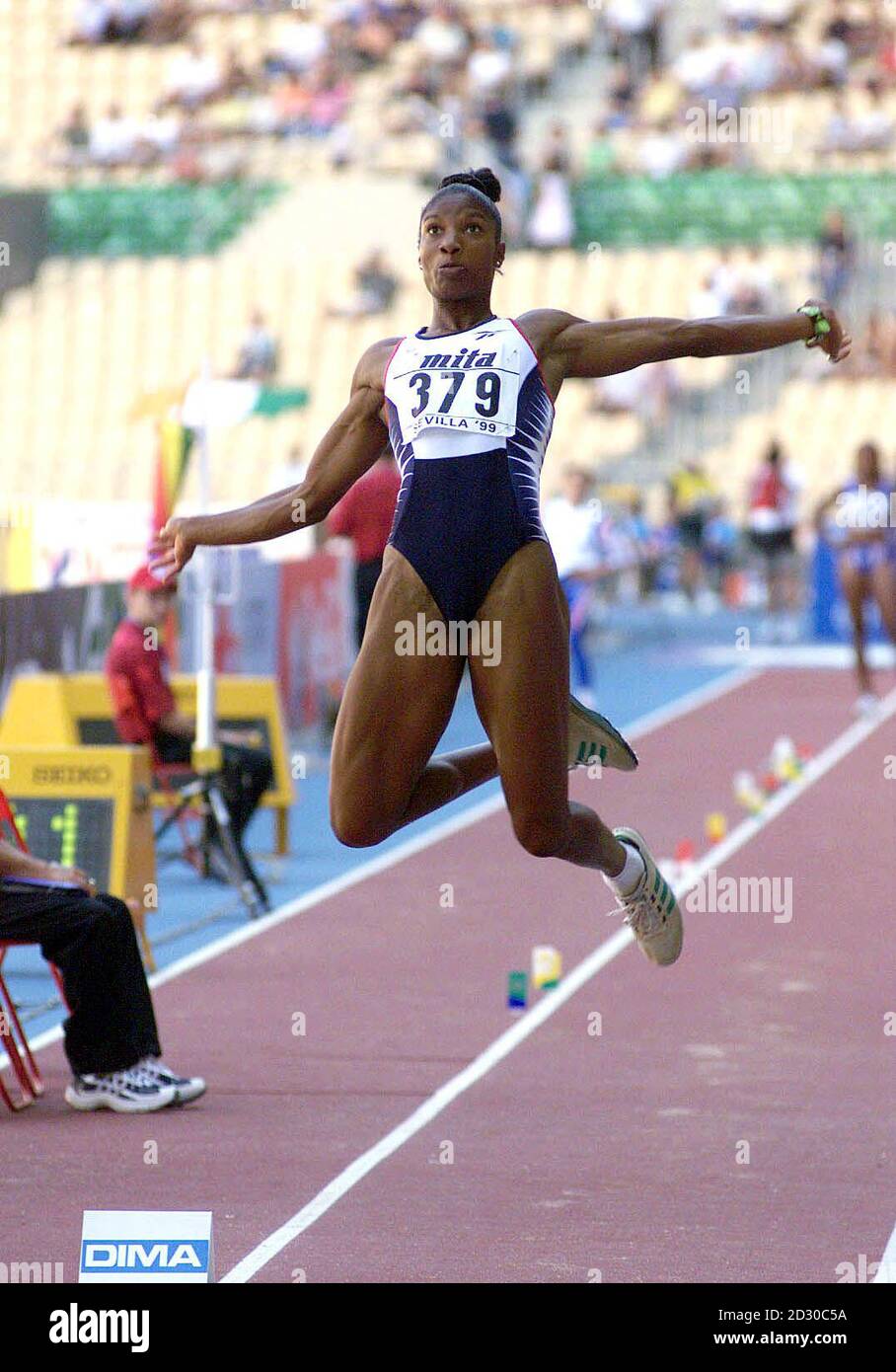 Britain's Denise Lewis competes in the long jump event of the ...