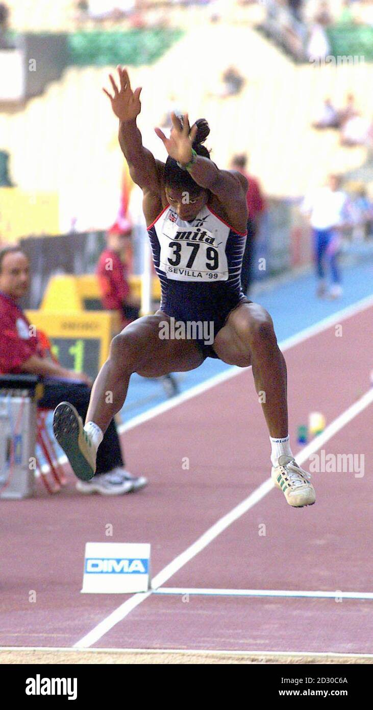 Britain's Denise Lewis competes in the long jump event of the ...