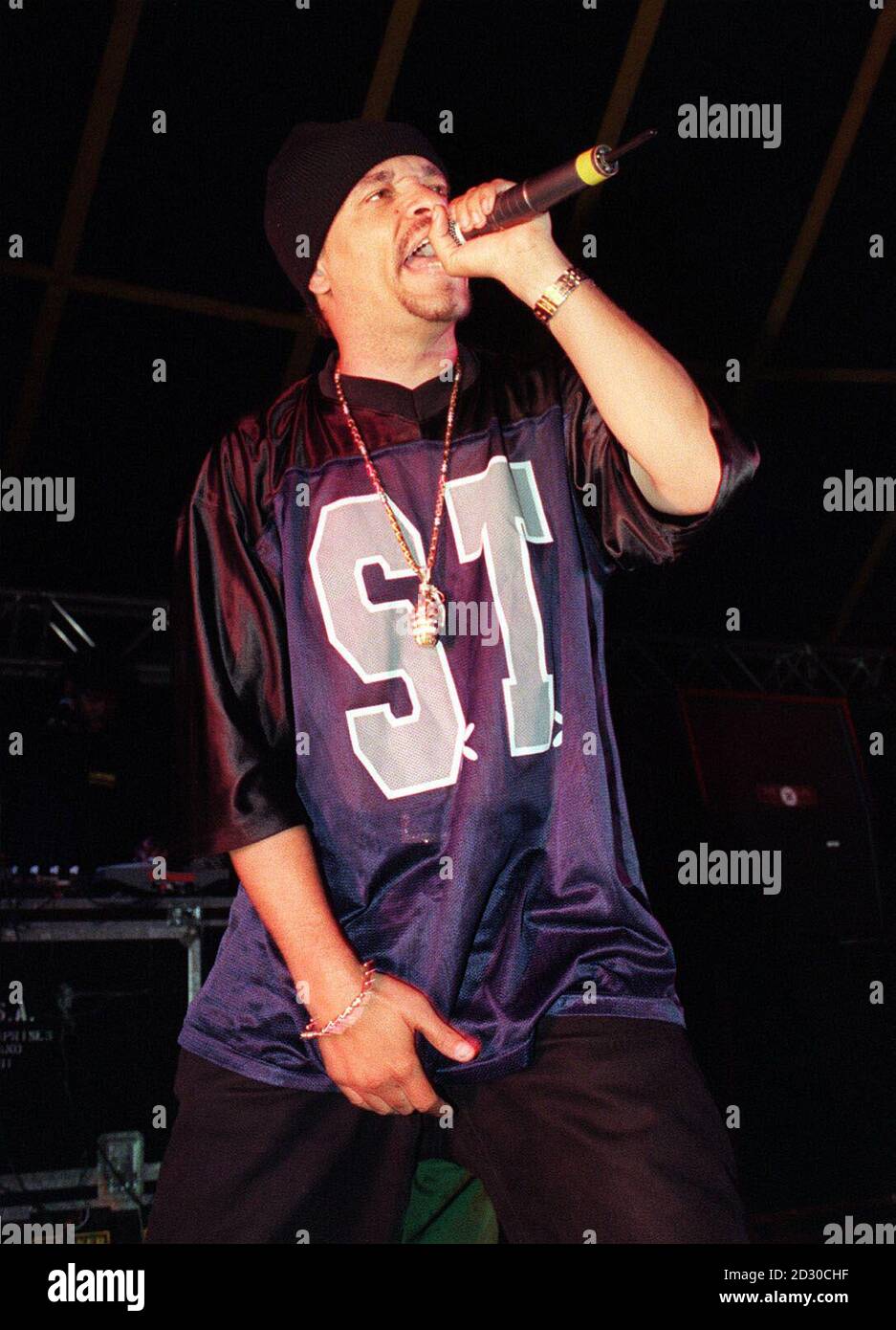 Rap singer Ice T performing on stage at the Reading music festival ...