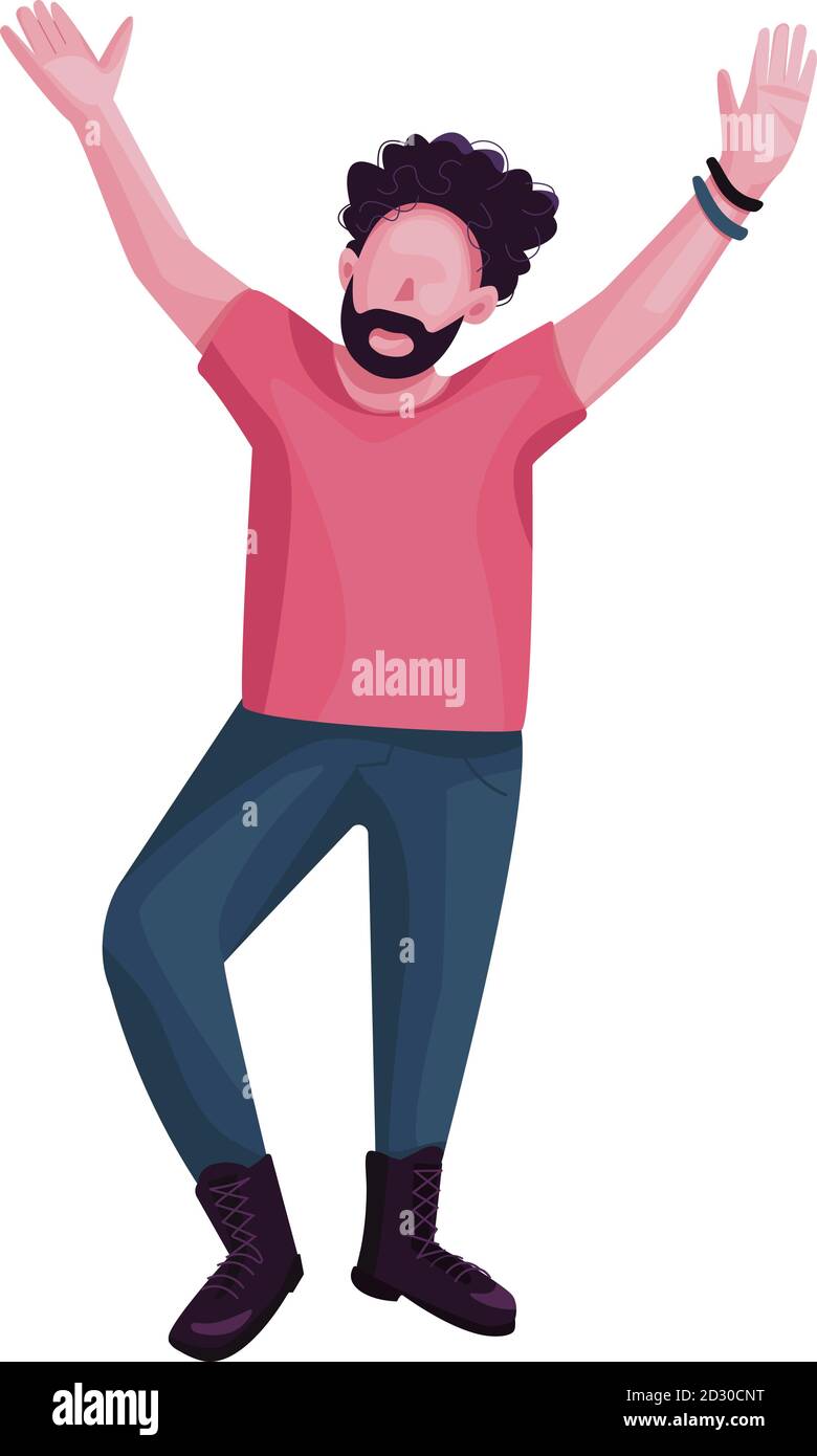 Man dancing flat color vector faceless character. Stylish guy at ...