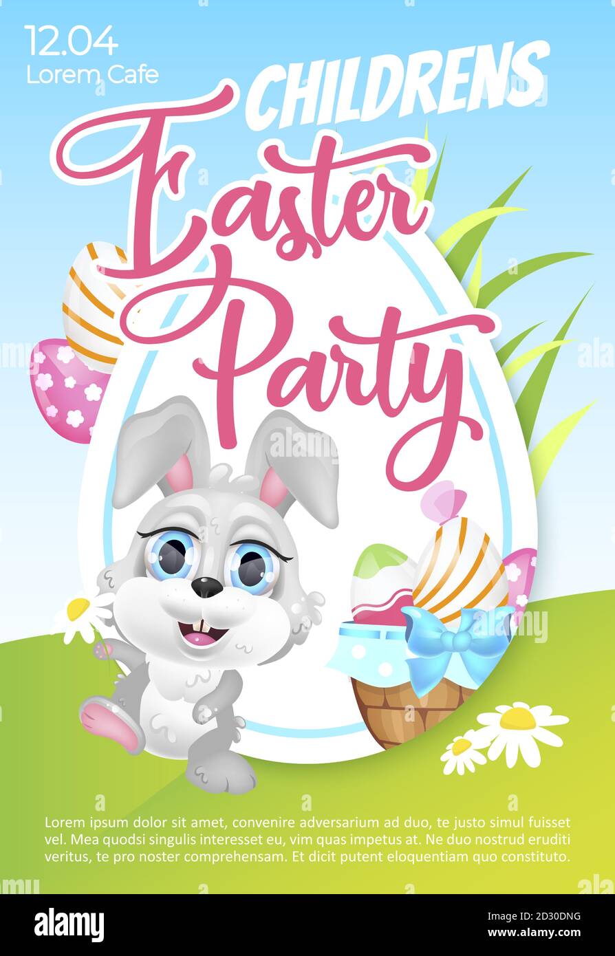 Children Easter party poster flat vector template. Spring Pascha ...
