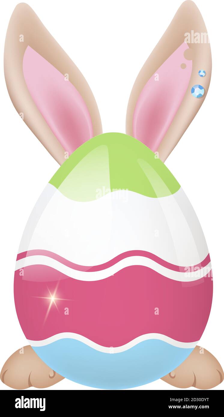 Cute rabbit behind decorated Easter egg kawaii cartoon character ...