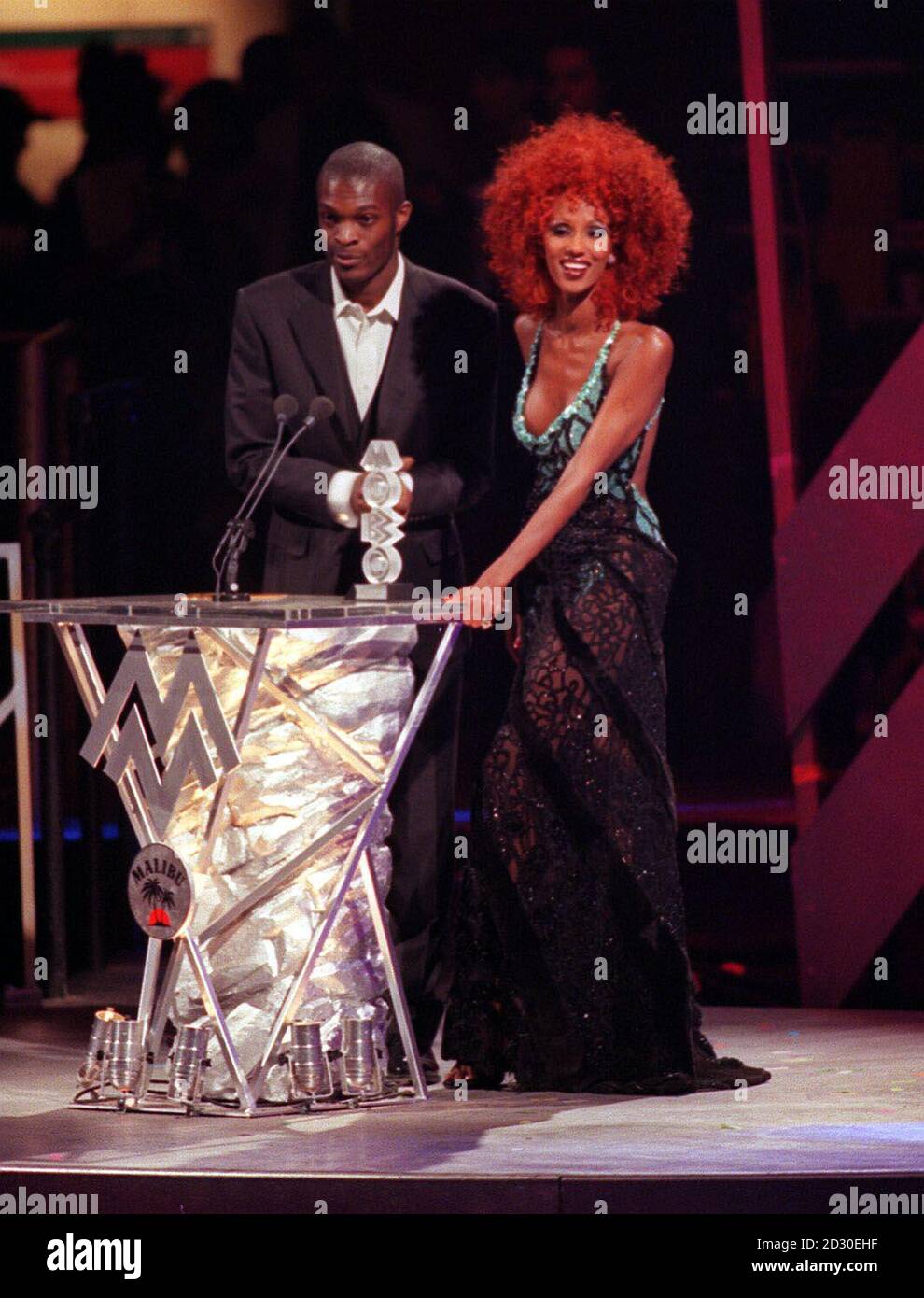 The model Iman and David Lynden Hall at the MOBO (Music Of Black Origin ...