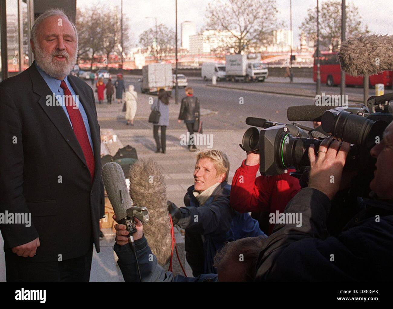 Frank Dobson, on the steps of Millbank Towers, where he will present ...