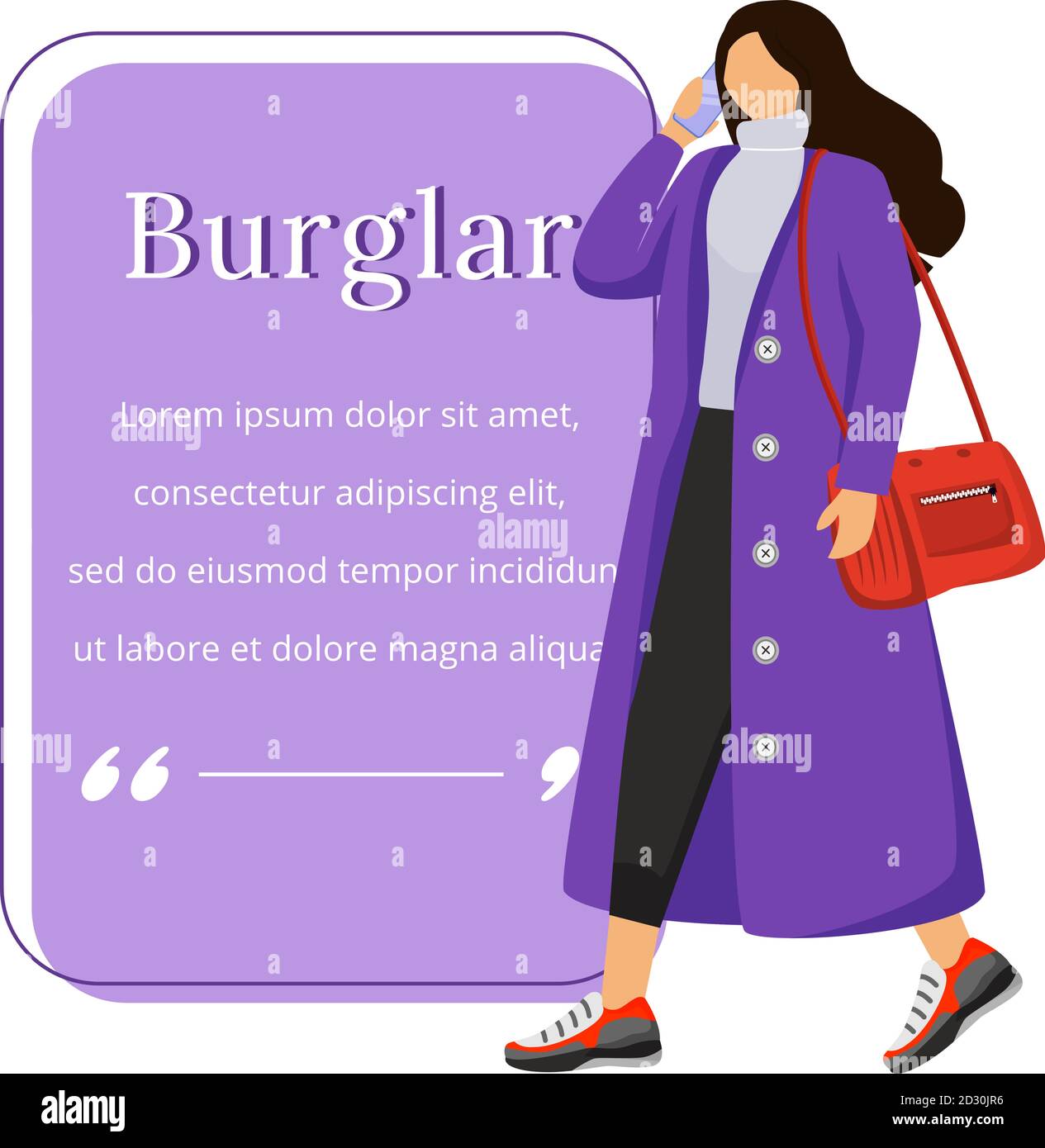 Female robber flat color vector character quote. Careless woman. Street ...