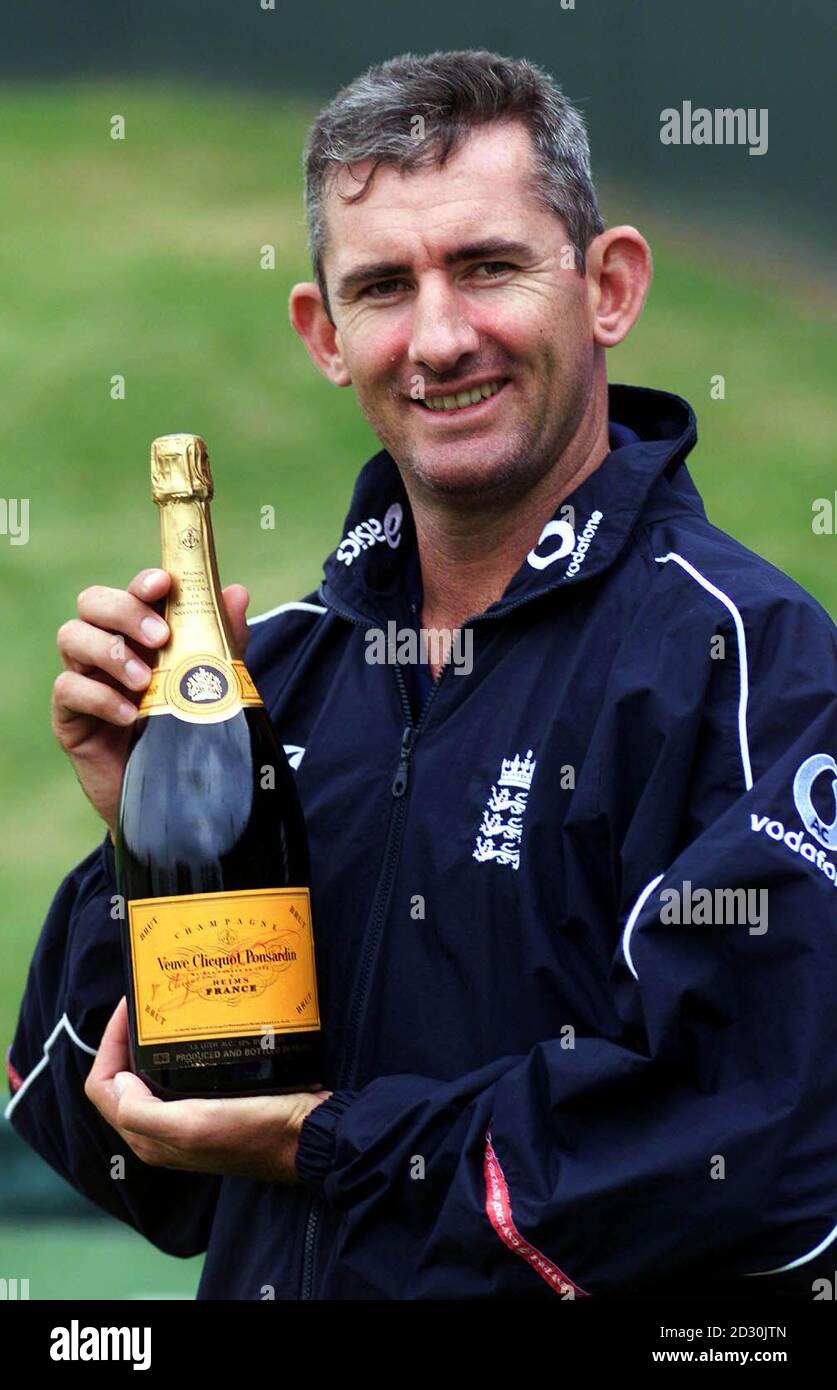 England bowler Andrew Caddick with his award for the Champagne Moment ...