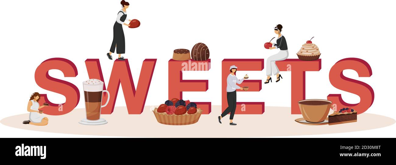 Sweets word concepts flat color vector banner. Delicious restaurant ...