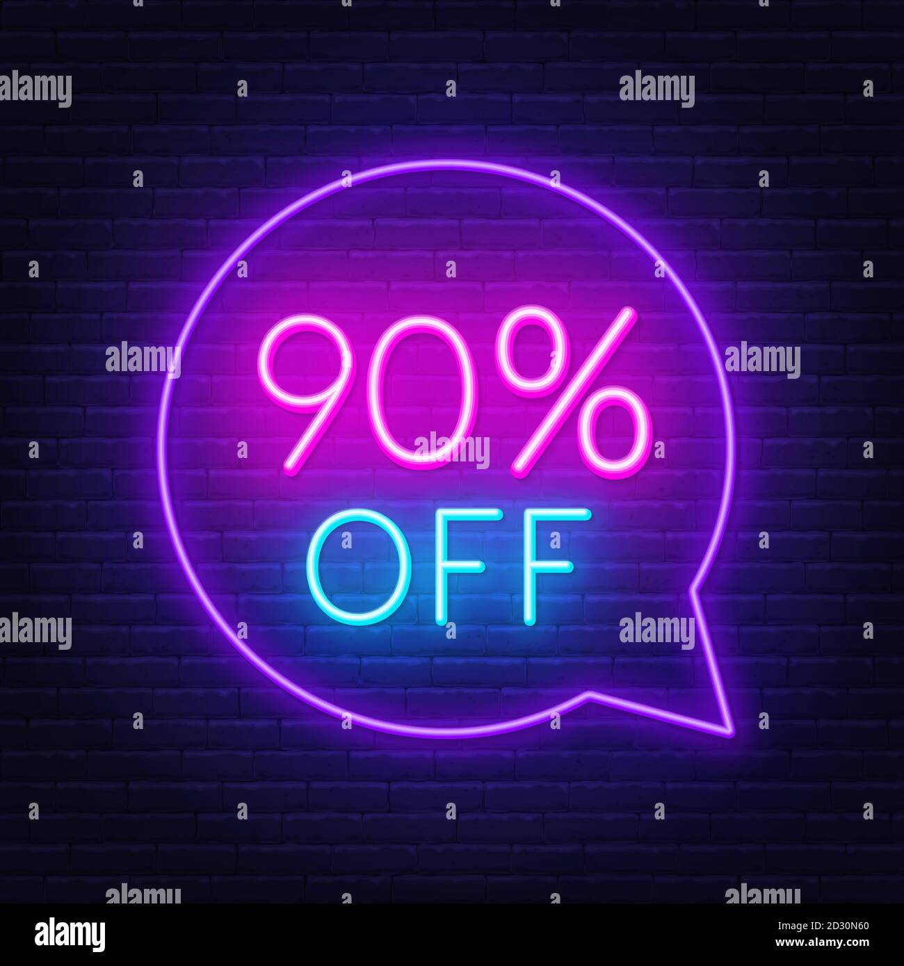 90 percent discount neon sign on brick wall background Stock Vector ...