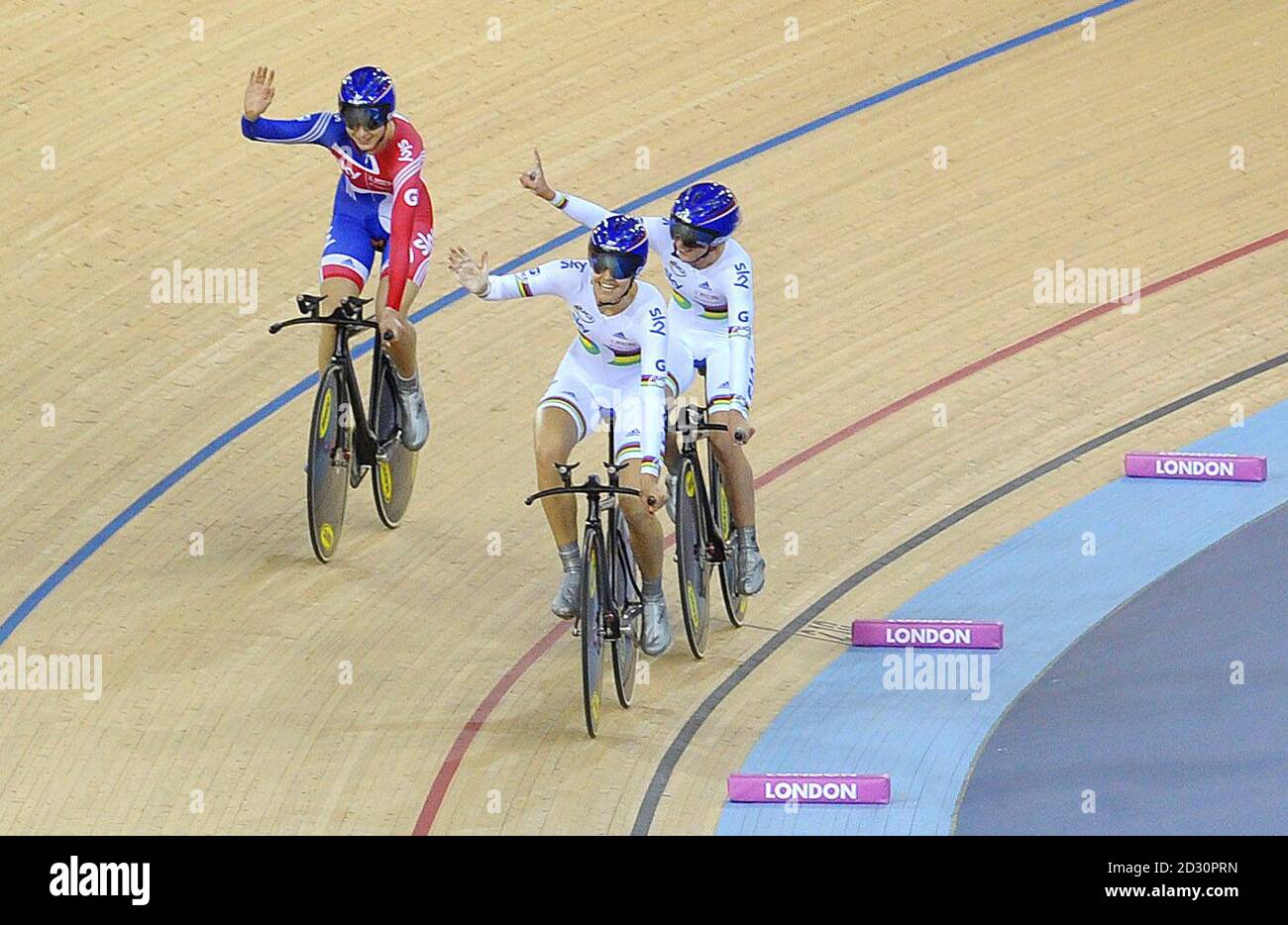 Great Britain's Joanna Rowsell, Laura Trott and Danielle King celebrate ...