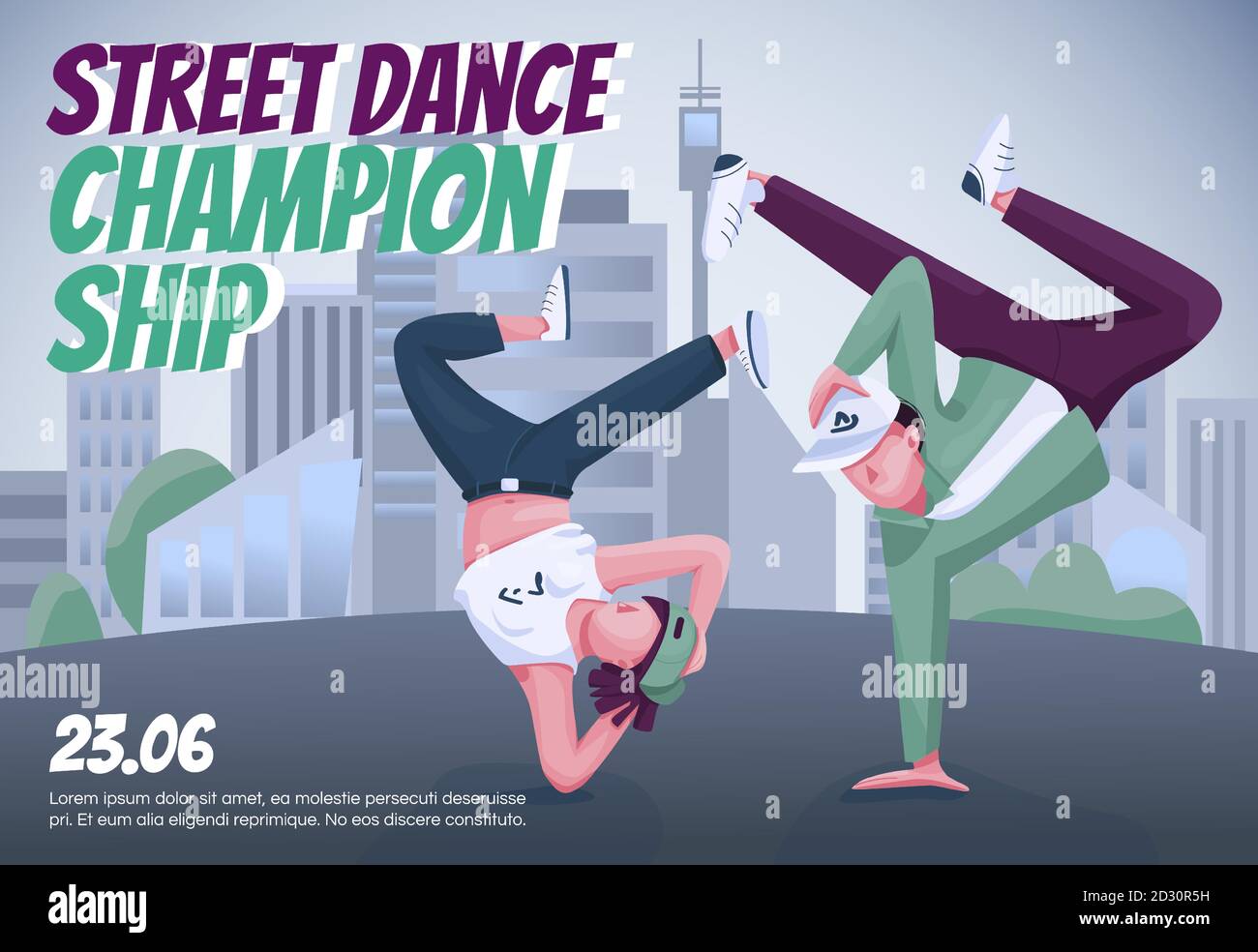 Street dance championship banner flat vector template. Brochure, poster concept design with ...
