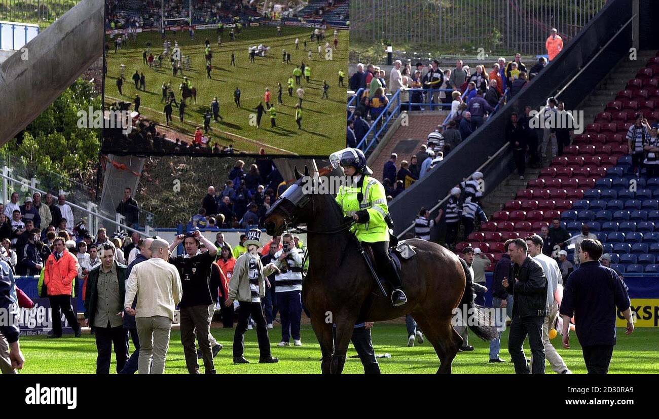 Mounted police move into disperse hull fans hi-res stock photography ...