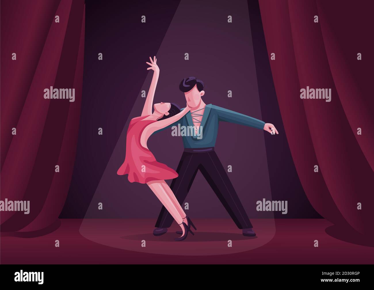 Rumba dancers couple flat color vector illustration. Latino ballroom ...
