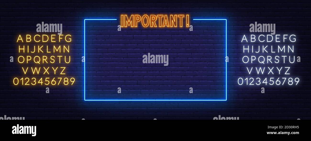Important neon sign with frame on brick wall background Stock Vector ...