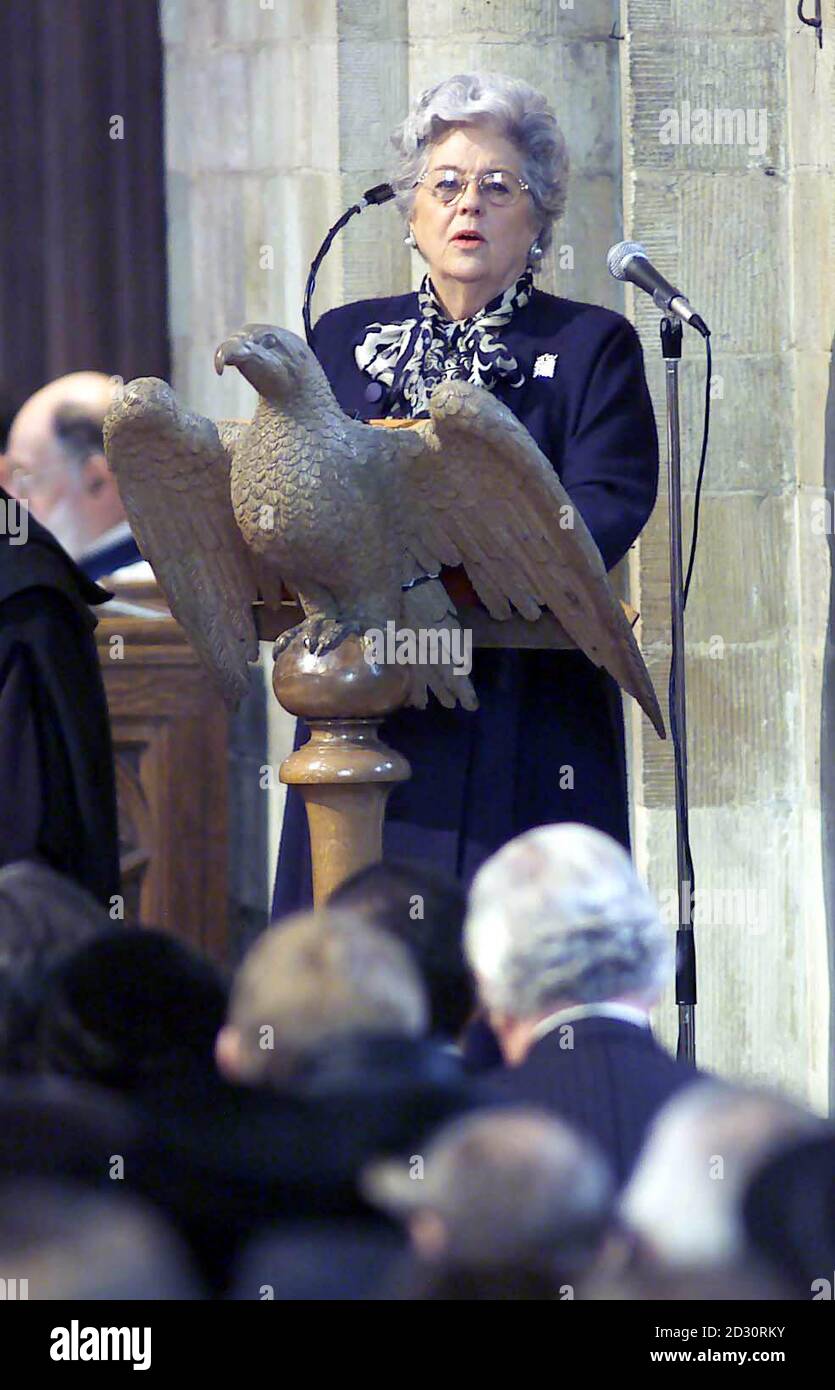 Betty Boothroyd MP, Speaker of the House of Commons reads at the ...