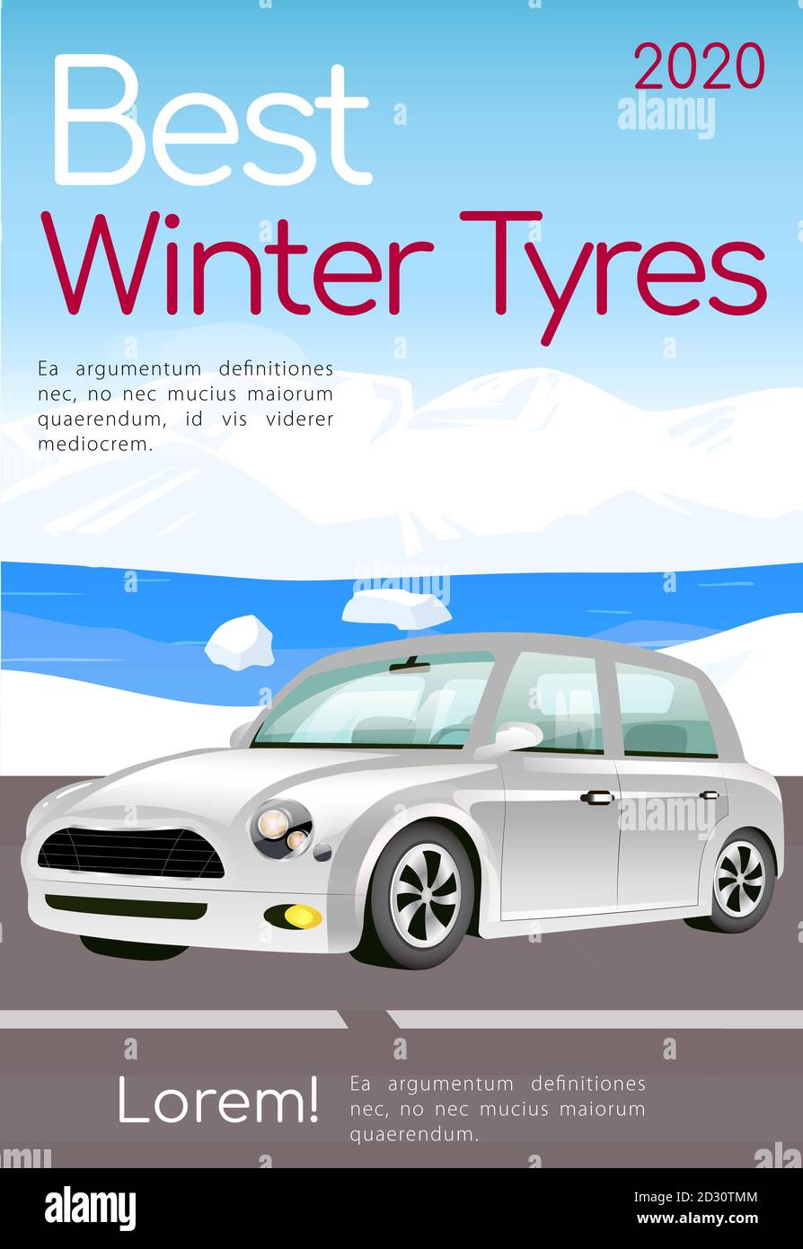 Best winter tyres poster flat vector template. Car maintenance brochure ...