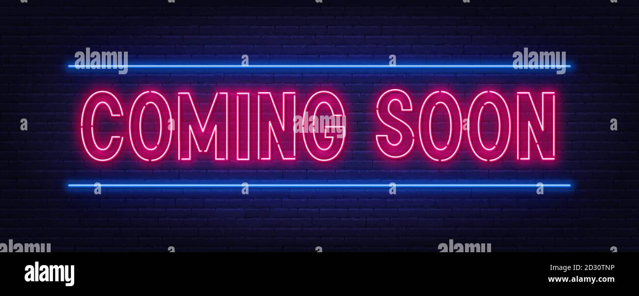 Coming soon neon script sign on brick wall background Stock Vector ...