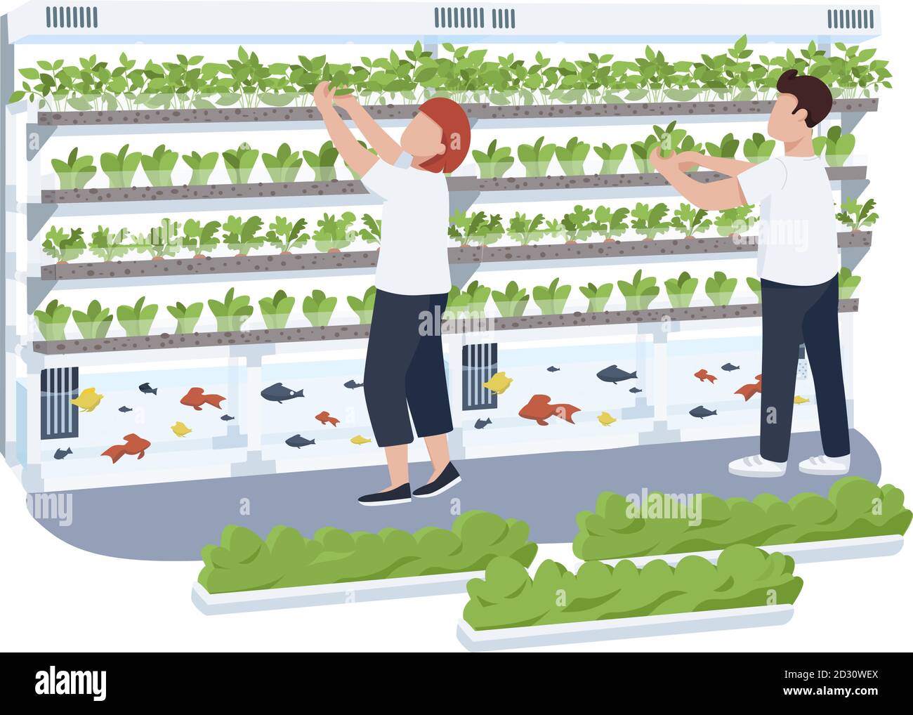 Greenery showcase 2D vector web banner, poster. People in flower shop ...