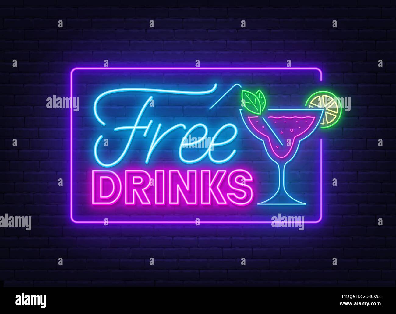 Free drinks neon sign on brick wall background Stock Vector Image & Art ...