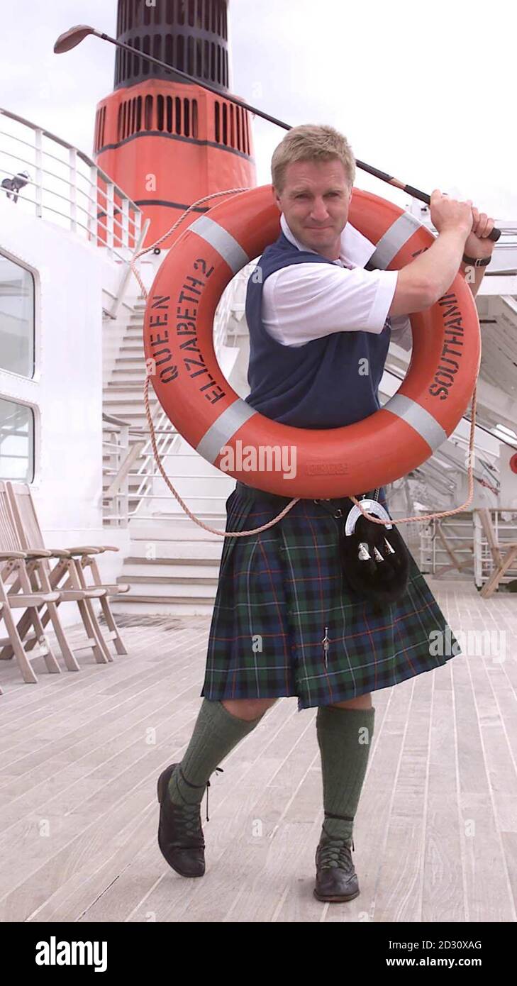 Colin Braid tees off from the sun deck of Cunard's flagship the QE2 in ...