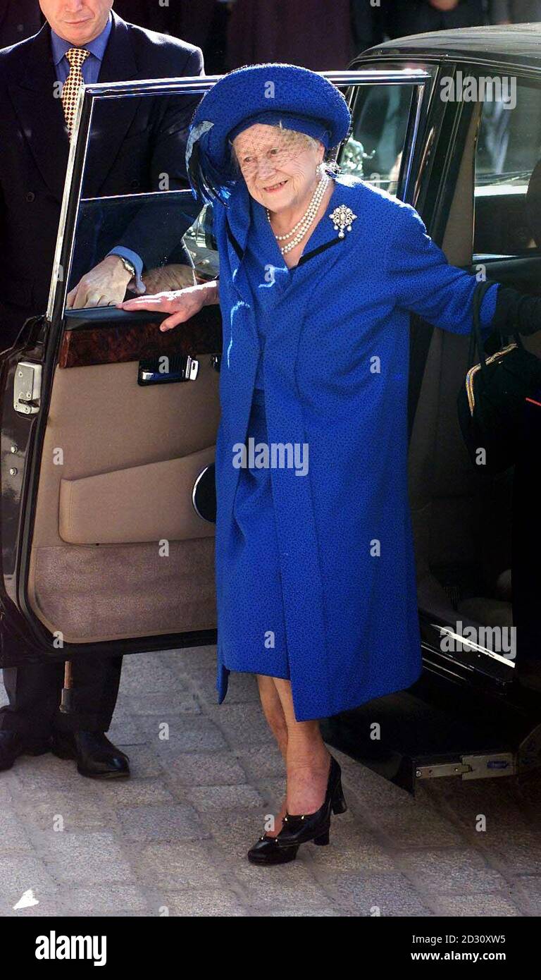 The Queen Mother gets out of her car upon arrival at Somerset House in ...