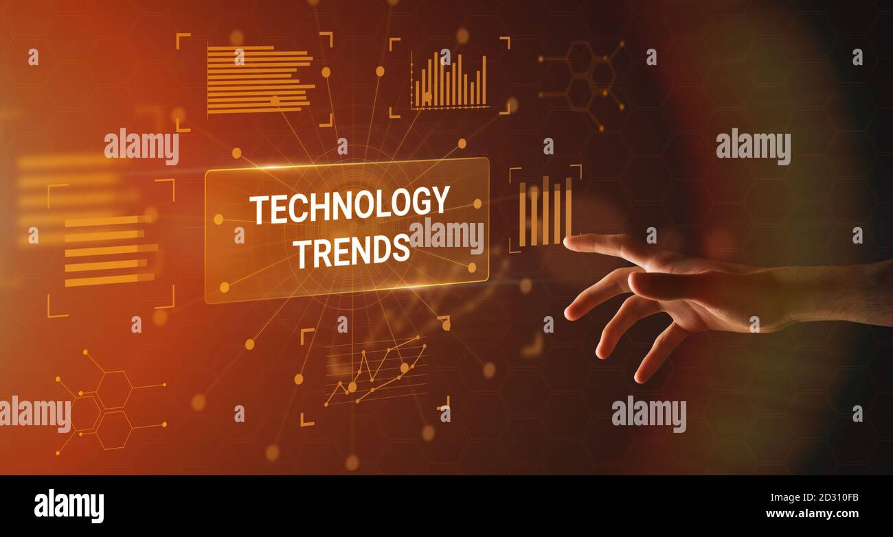 Illustration of virtual screen with techology trends Stock Photo - Alamy