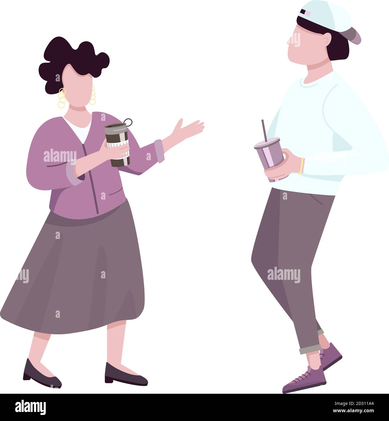 People drinking coffee and talking flat color vector faceless ...