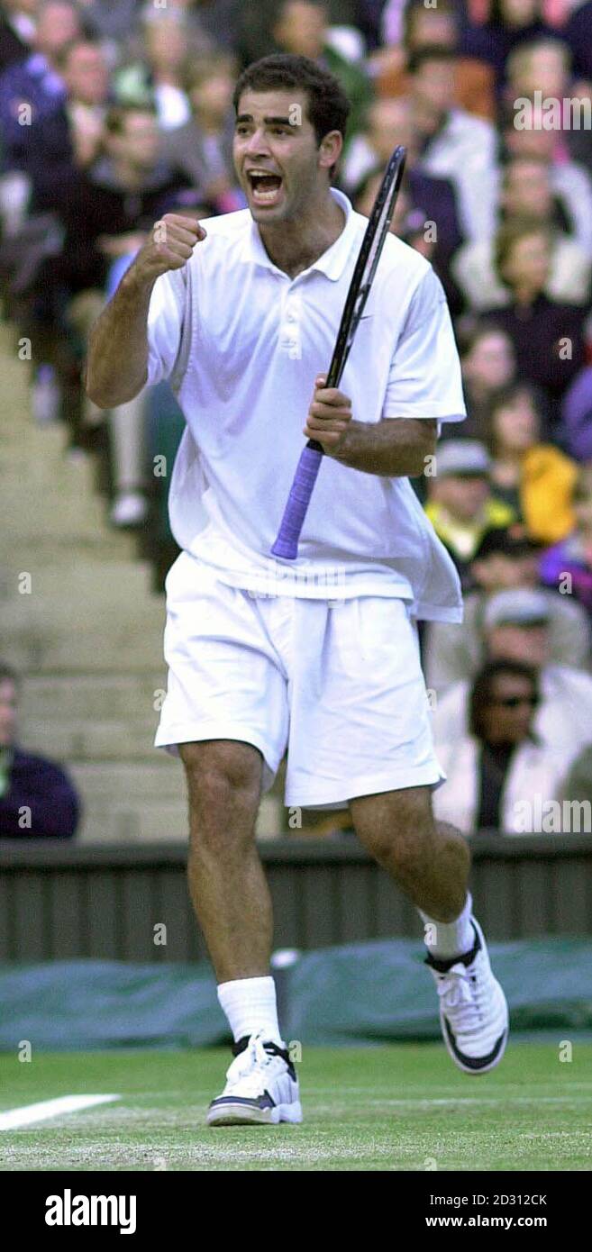 American Pete Sampras celebrates during the second set of the Men's ...