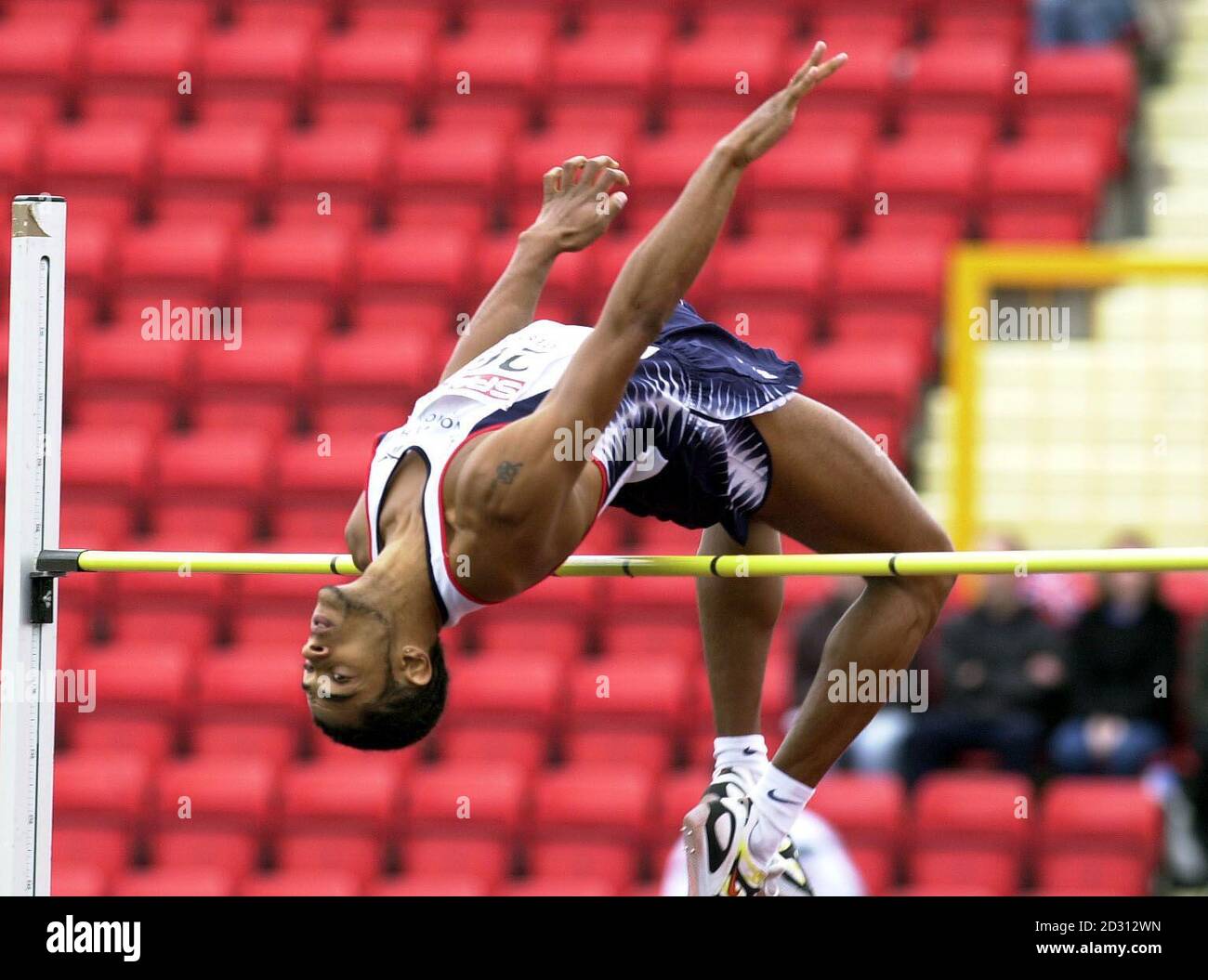 Britain's Benjamin Challenger goes clear in the high jump during the ...