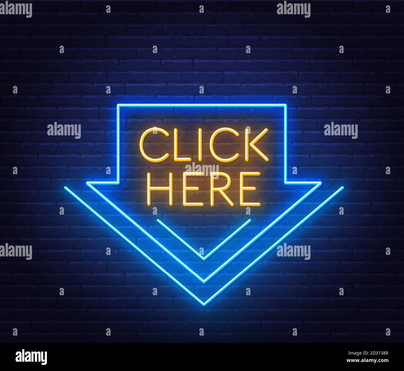 Click here neon sign on brick wall background Stock Vector Image & Art ...