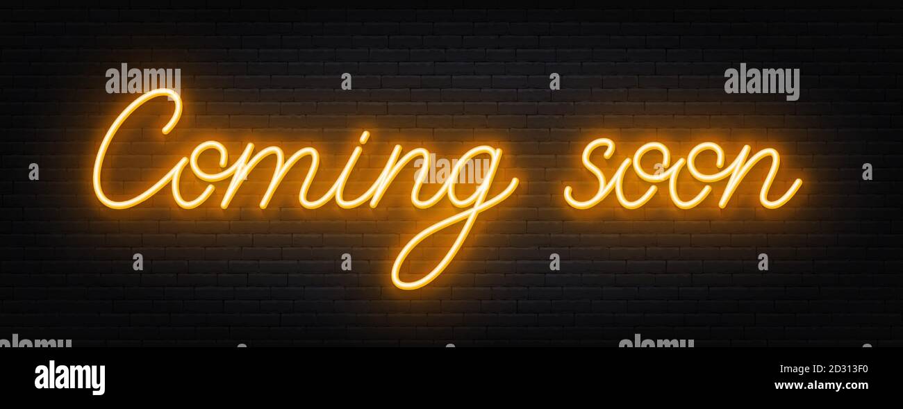 Coming soon neon script sign on brick wall background Stock Vector ...