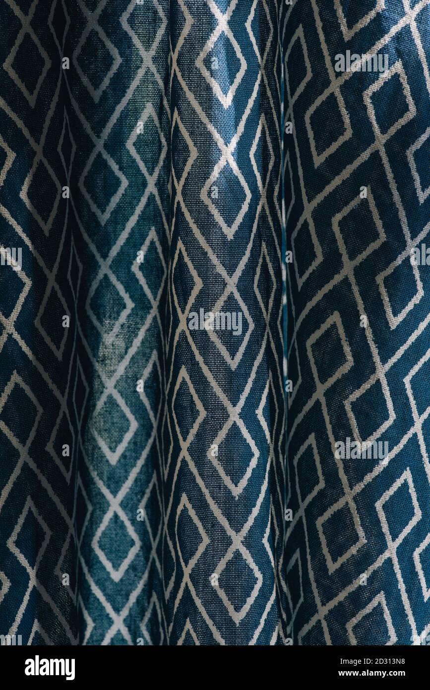 material textile background. Blue fabric in diamonds. Close-up of the ...