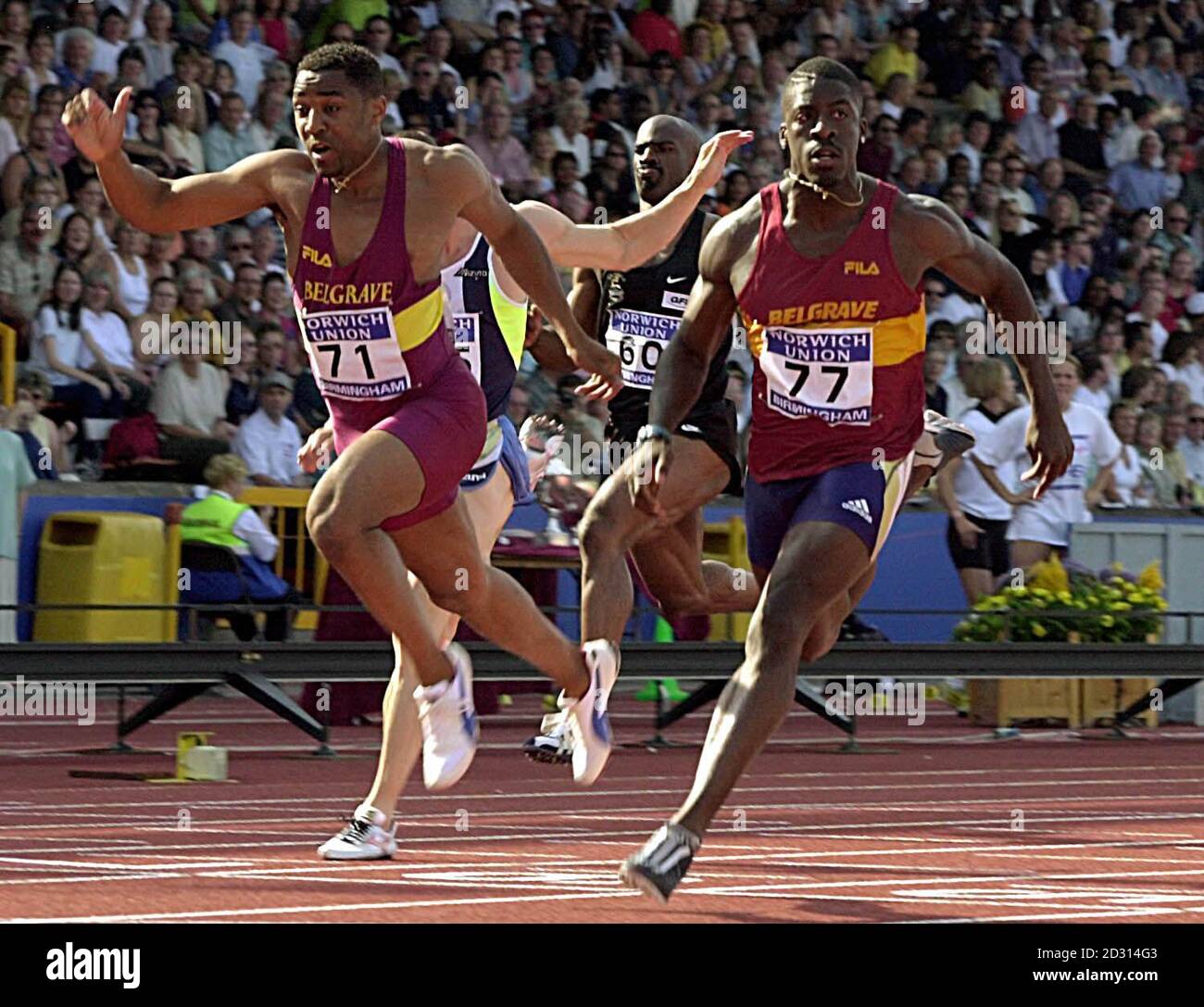 Dwain Chambers (77) wins the 100m final followed by second placed ...