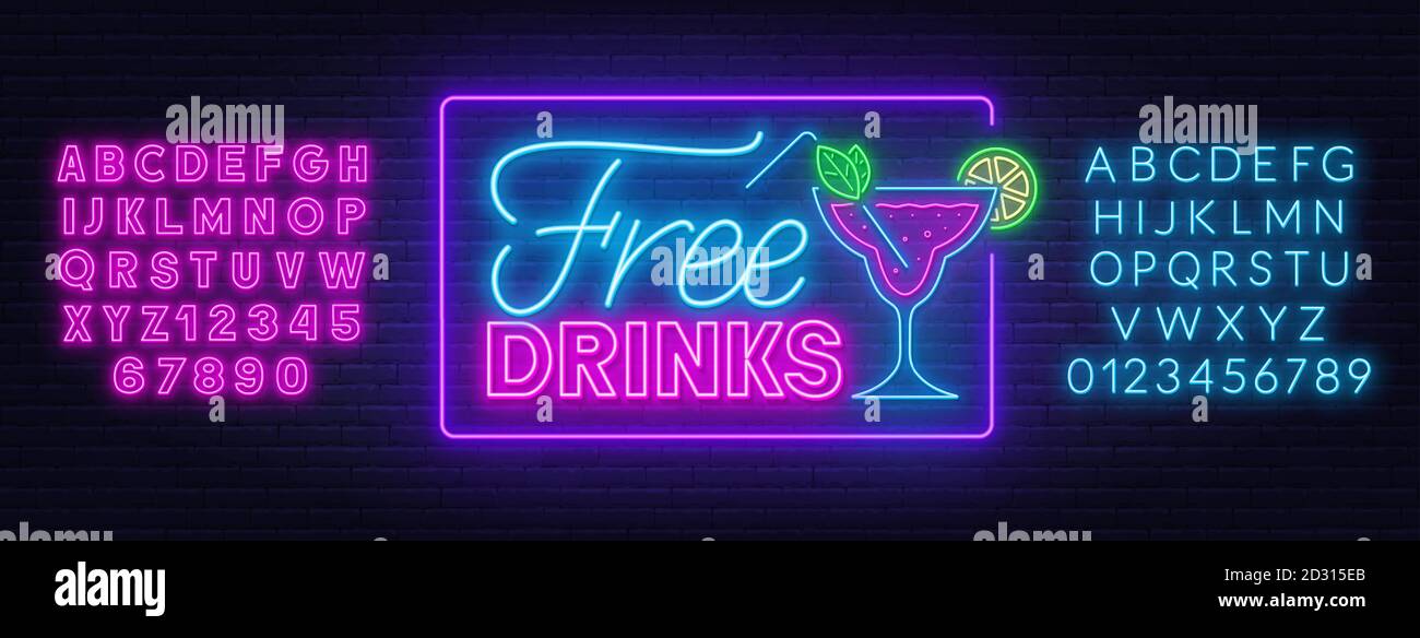 Free drinks neon sign on brick wall background Stock Vector Image & Art ...