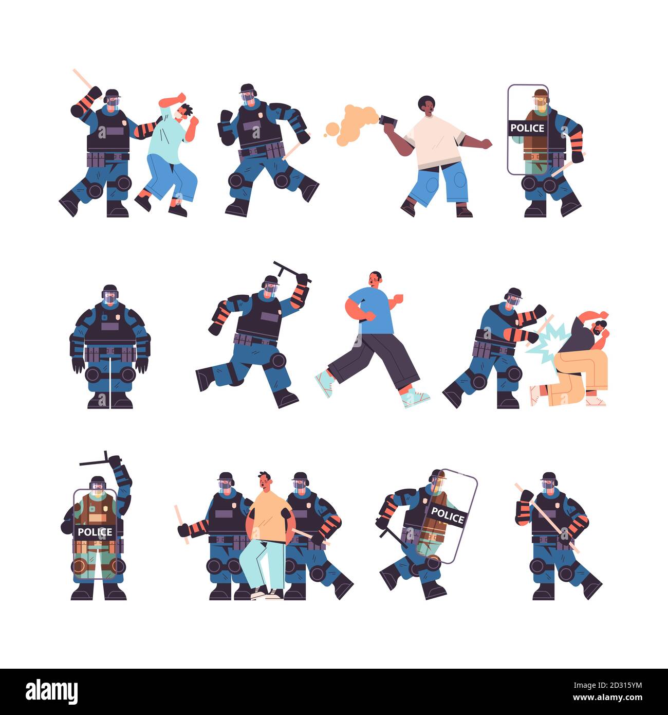 set policemen in full tactical gear riot police officers attacking ...