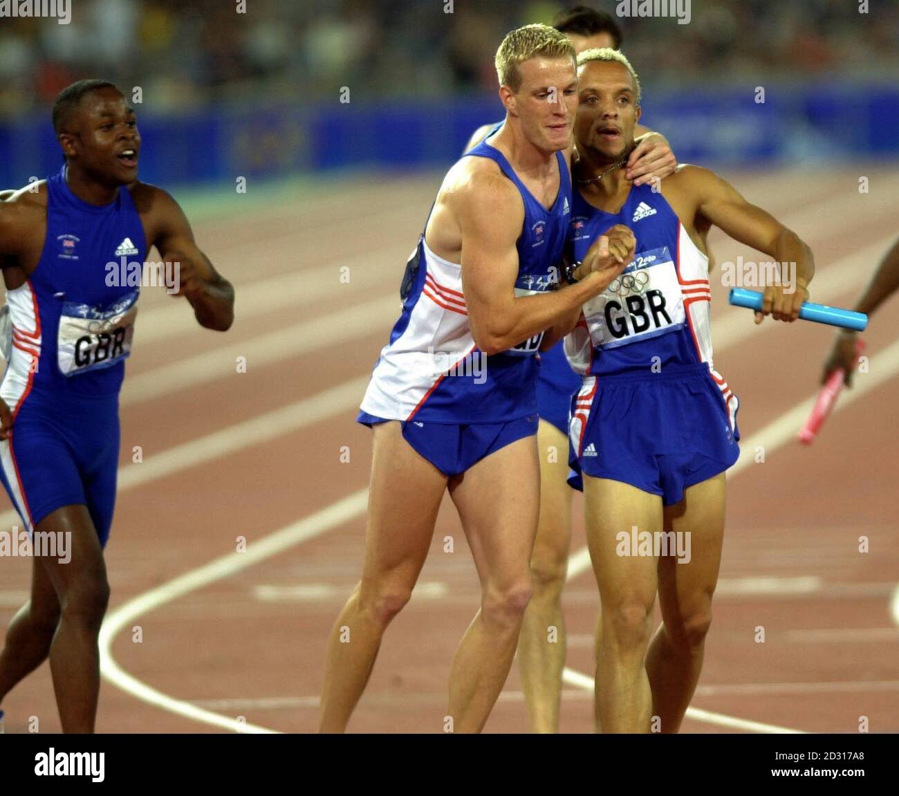 Great Britain's Daniel Caines (left) and Jared Deacon congratulates ...