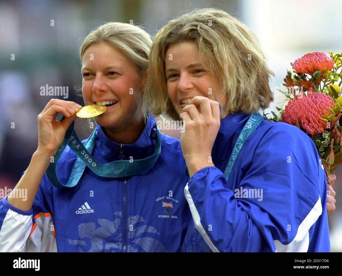 Great Britain medallists Stephanie Cook (L) and team mate Kate Allenby ...