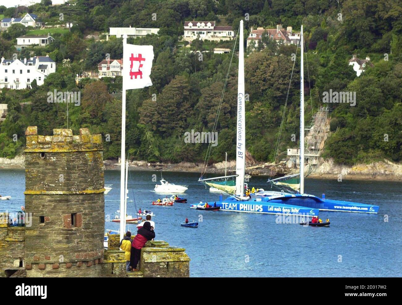 The repaired 4 million catamaran Team Philips leaves Dartmouth escorted ...