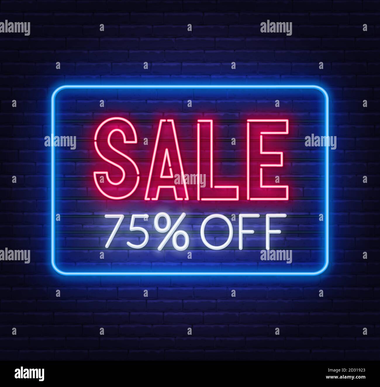Sale 75 percent off neon sign on brick wall background Stock Vector ...