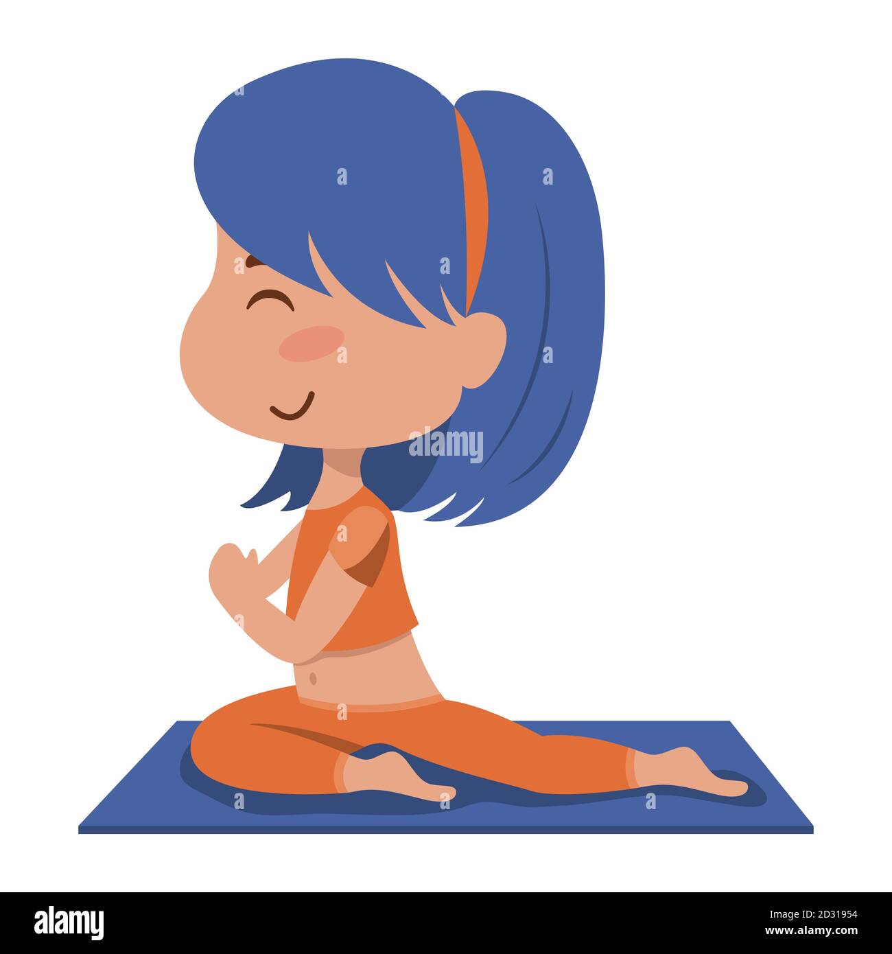 Cute cartoon girl doing yoga exercises. Vector illustration Stock ...
