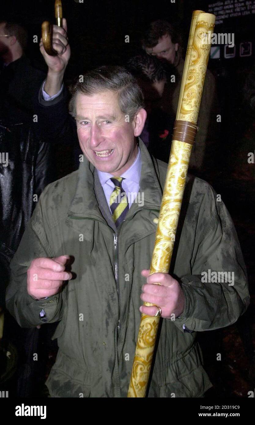 The Prince of Wales jokes with photographers before playing a 'Fujara ...