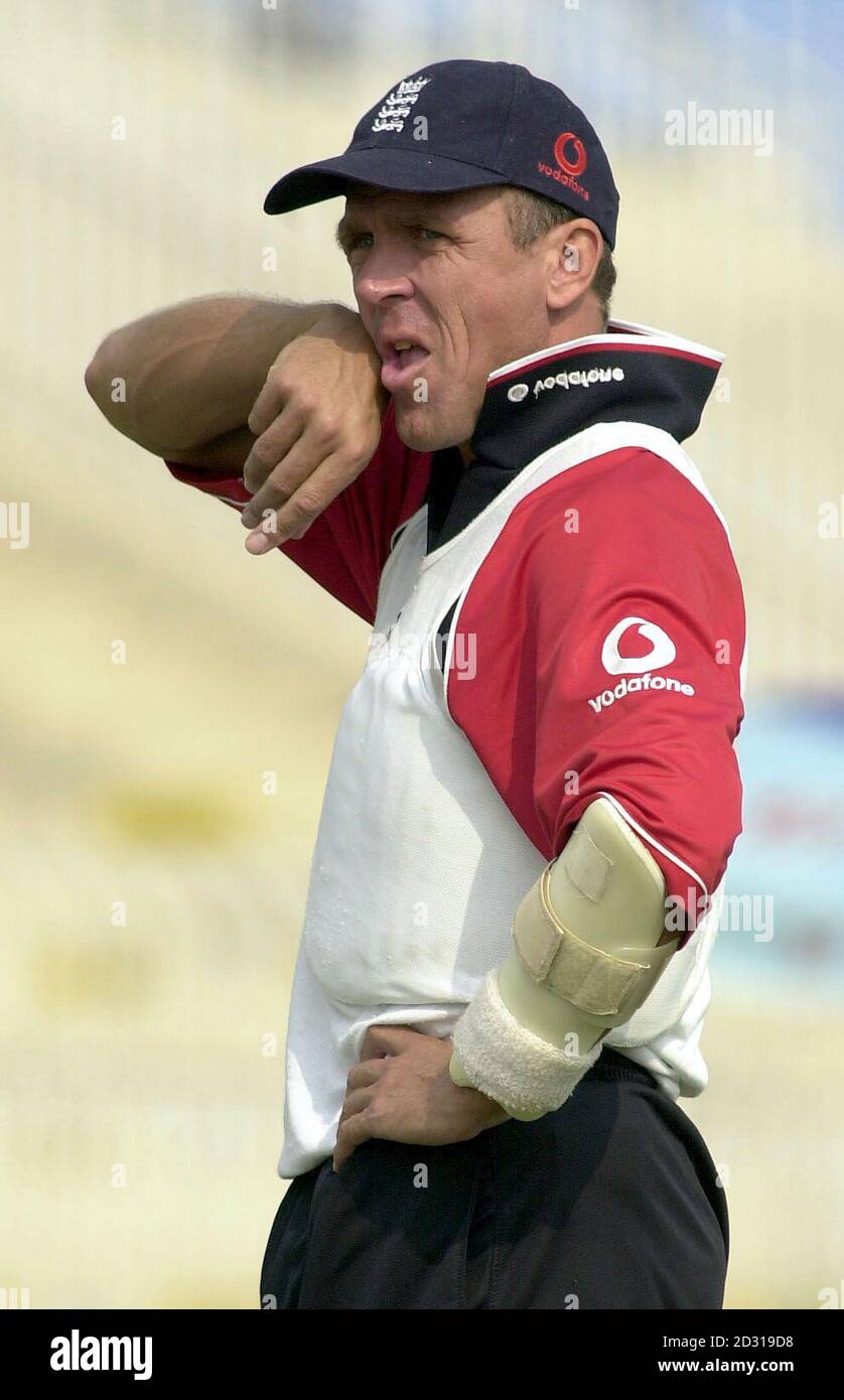 England's Alec Stewart during a net practice session at Pindi Stadium ...