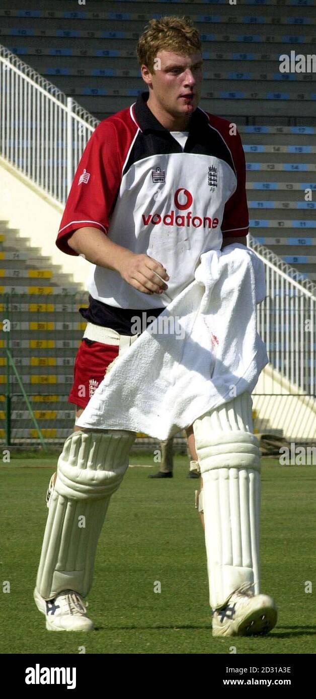 England's Andrew Flintoff leaves the team net session at the Gaddaffi ...